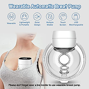 Breast Pump Hands Free, Wearable Breast Pumps for Breastfeeding, Electric Portable Wireless Pump with 3 Modes & 9 Levels, 24mm Flange 3 Inserts, Comfortable & Leakproof, LED Display-2 Pack White