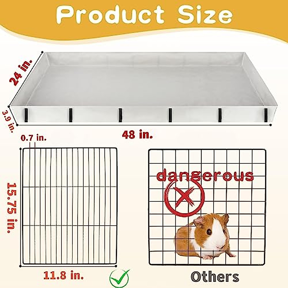 FHTONGE Large Guinea Pig Cage with Bottom Trap, 8 Sq Ft Guinea Pig Playpen with Waterproof C&C Cage Liner, 48x24'' Metal Small Animal Cage Habitat for Hamster Hedgehog Bunny (12 x Cage Panels)