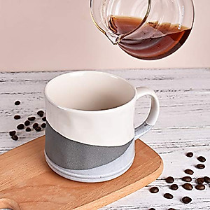 Bosmarlin Large Stoneware Coffee Mug, Big Tea Cup for Office and Home, 21 Oz, Dishwasher and Microwave Safe, 1 PCS (Geometry-Grey)