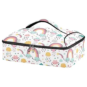Kcldeci Insulated Thermal Food Carrier Insulated Casserole Carrier for Hot or Cold Food,Rainbow and Clouds with Rain Drops Insulated Tote Bag for Potluck Cookouts Parties Picnic,Lasagna Lugger