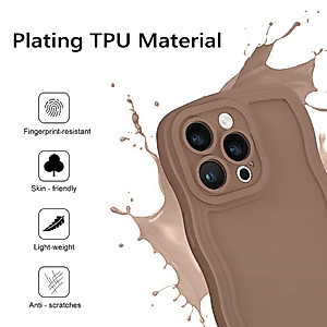 YINLAI Designed for iPhone 13 Pro Max Case 6.7-Inch, Brown Soft Silicone Gel Rubber Phone Cover, Cute Curly Wave Frame Shape Slim TPU Bumper Women Girly Shockproof Protective Case, Khaki