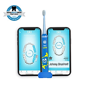 Blu Smart Bluetooth Enabled Kids Toothbrush with Live Tracking App to Teach Children Healthy Brushing Habits, Share Results with Your Dentist (Blue). Wireless Rechargeable Electric.