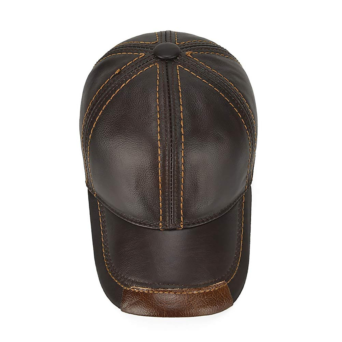 Gudessly Adjustable Men's Genuine Cowhide Leather Baseball Cap for Fall Winter Outdoor Sports Hat A-Brown