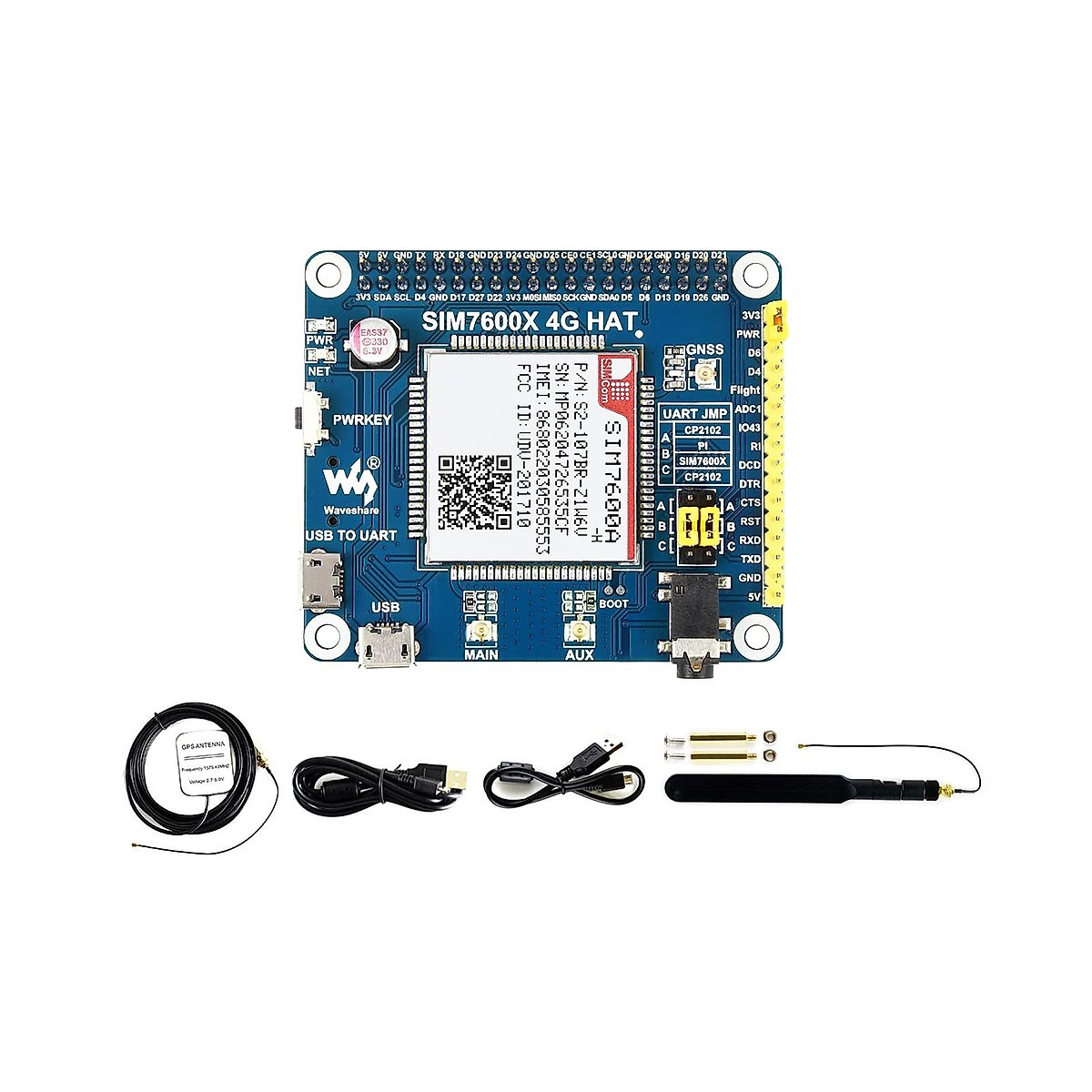 Waveshare 4G/3G/GNSS HAT for Raspberry Pi Zero/Zero W/Zero WH/2B/3B/3B+ Jetson Nano Based on SIM7600A-H LTE CAT4 up to 150Mbps Support Phone Call Wireless Communication