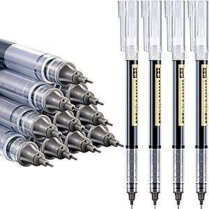 12 Pieces Rolling Ball Pens, Quick-Drying Ink 0.5 mm Extra Fine Point Pens Liquid Ink Pen Rollerball Pens (Black)