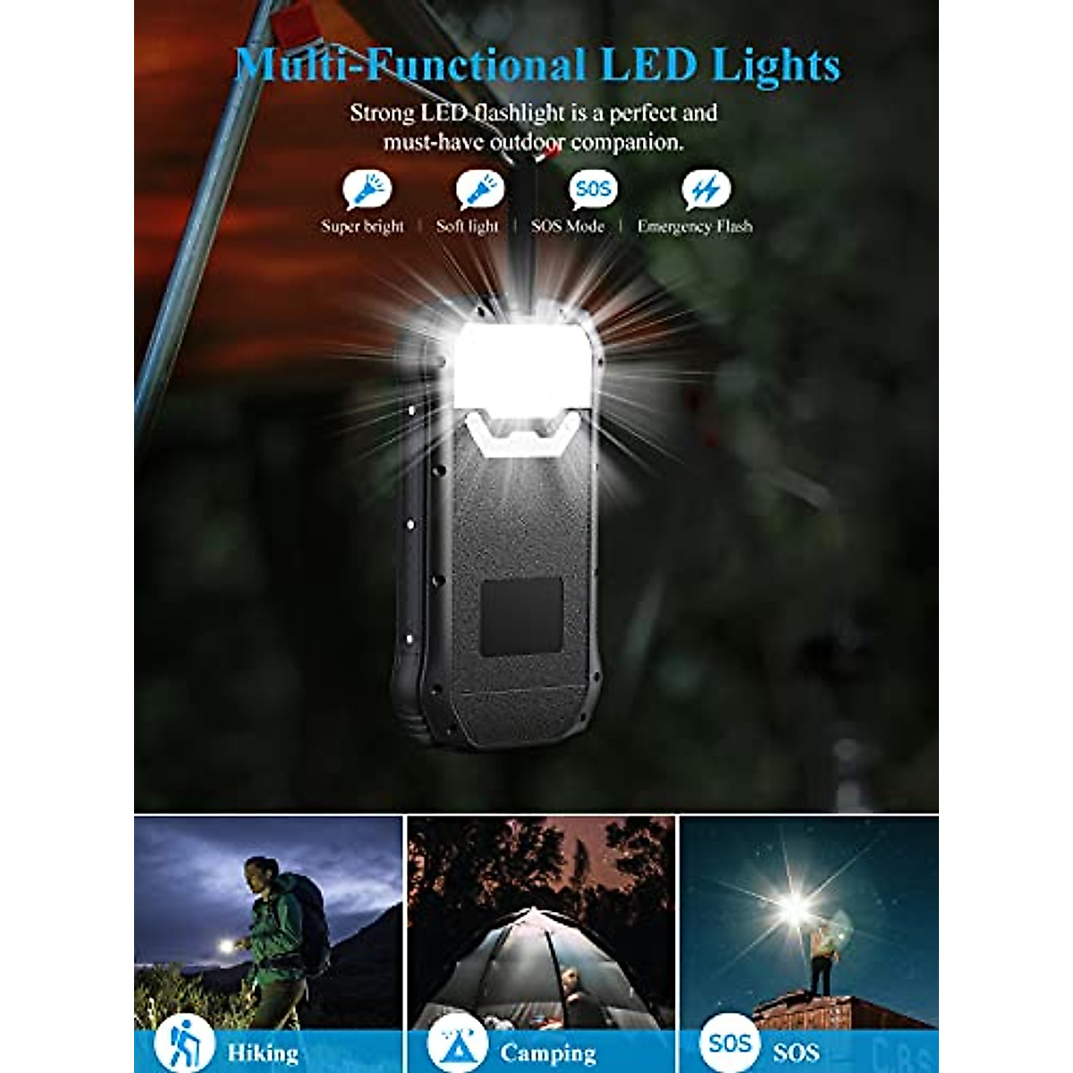 aonidi Solar Power Bank, Portable Charger 26800mAh with 5V 3.1A Output 2 Inputs, Outdoor Battery Pack with Flashlight IP66 Waterproof Battery Bank for iPhone Android Cell Phones