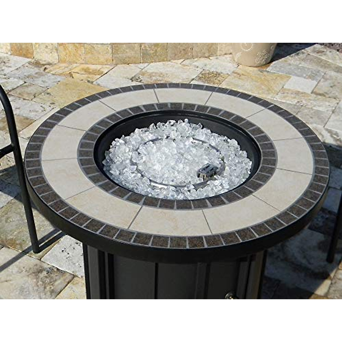 Hiland AFP-TTR Tile top 40,000 BTU Propane Fire Pit, Round, Bronze,Beige, Black