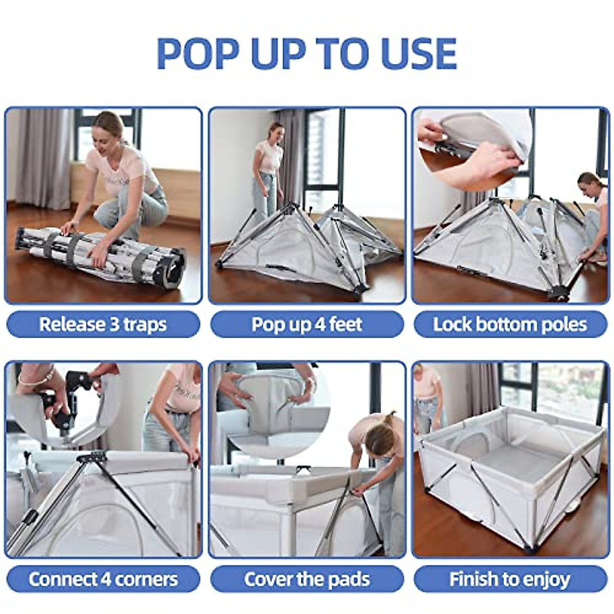 Baby Playpen Foldable, Tksd&m Large Play Yard,Playpen for Babies and Toddlers, Play Pens for Babies and Toddlers with Gate, Indoor & Outdoor Portable Play Pen