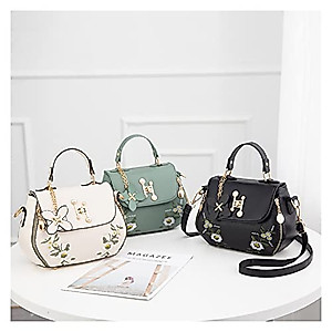 TUDEXX Purses and Handbags for Women Top Handle Satchel Shoulder Bags Ladies Leather Totes，Floral Pattern Zipper Handbag (Color : Green)