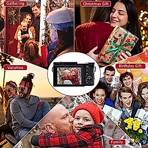 Digital Camera Vlogging Camera Full HD 2.7K 30MP Vlog Camera for YouTube Compact Digital Cameras with 32G Memory Card and 2 Batteries（Fixed Focus）