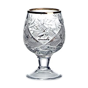 Set of 6 Neman Glassworks, 1.7-Oz Gold Rim Vintage Russian Crystal Shot Glasses