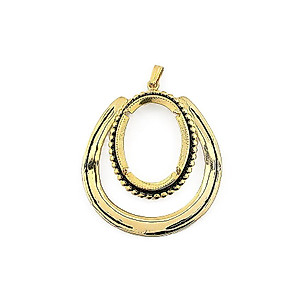 Horseshoe 30x22 Cabochon Oval Antique Gold Color Prong Pendant Mounting CF970