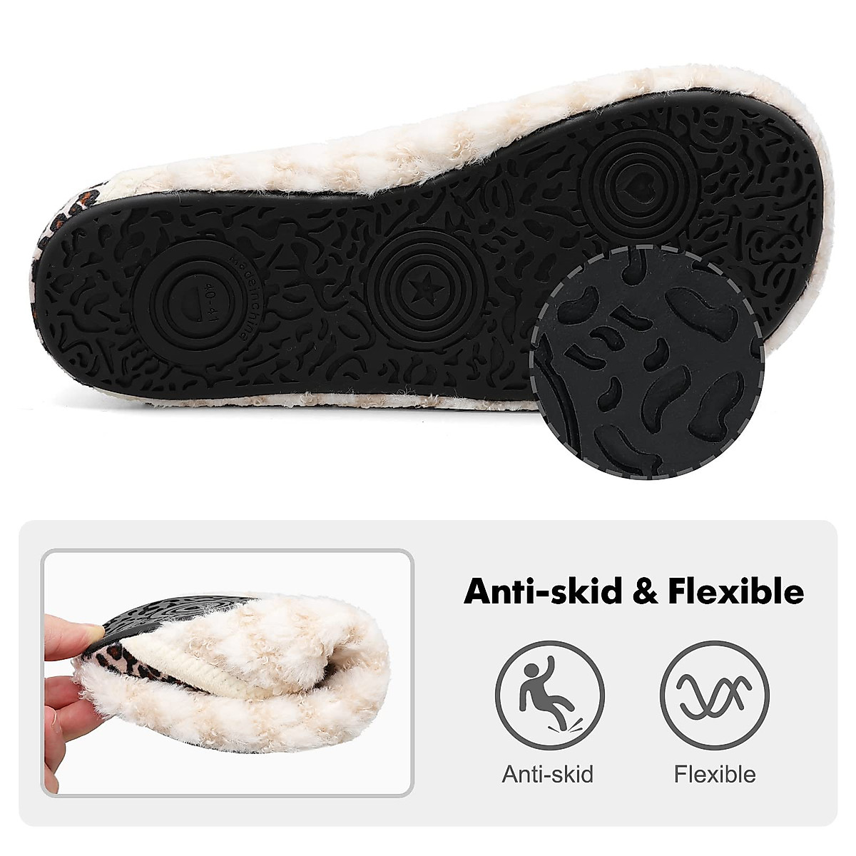 XIHALOOK Cozy Fuzzy Slippers for Women Men Non-slip House Shoes Lightweight Beige Stripe, 7-7.5 Women/5.5-6 Men