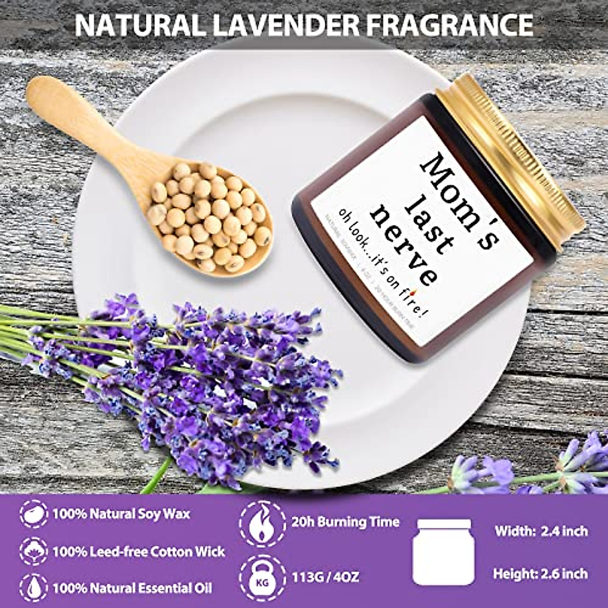 Mothers Day Gifts for Mom from Daughter and Son, Mom’s Last Nerve Candle, Funny Mother’s Birthday Gift for Mom, Stepmother Adoptive Mother, Lavander Scented Candles