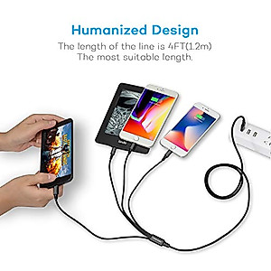 Multi Charging Cable, 4 in1 Multi Charger Cable Nylon Braided, 3A 4FT Universal Chargers for All Devices with Type-C/Micro USB Port, USB Charging Cable for All Cell Phones and More (Black, 2Pack)