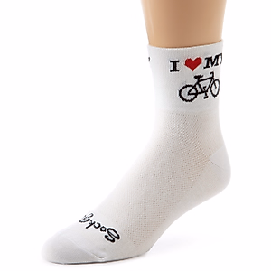 SockGuy, Men's Classic Weight Socks, 3-Inch Cuff Height - Large/X-Large, Heart My Bike