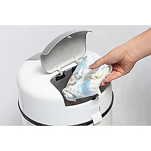 Bubula Premium Steel Diaper Waste Pail with Air Tight Lid and Lock, White/White