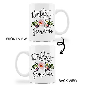 kunlisa Best Grandma Mug Cup,World's Best Grandma Floral Ceramic Mug-11oz Coffee Milk Tea Mug Cup,Grandmother Grandma Birthday Mother's Day Gifts From Grandson Granddaughter Grandkids
