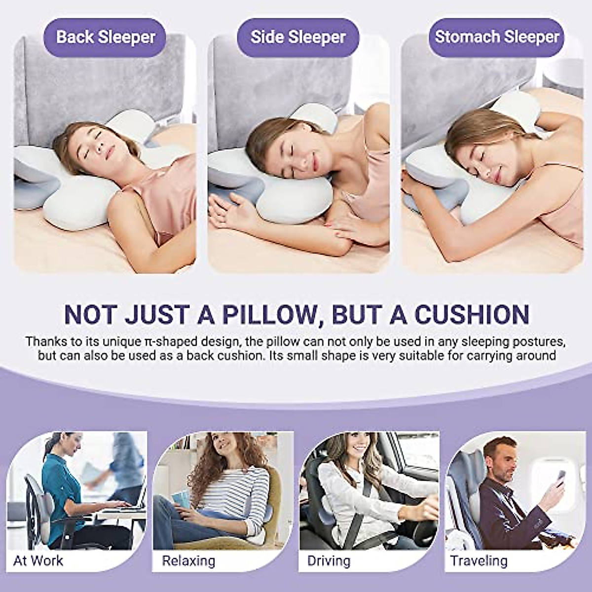 DONAMA Cervical Neck Pillow,Ergonomic Contour Orthopedic Pillow for Neck and Shoulder with Soft Cooling Pillowcase,Memory Foam Support Sleeping Pillow for Side,Back,Stomach Sleeper
