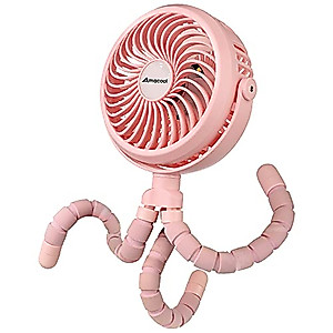 AMACOOL Battery Operated Stroller Fan Flexible Tripod Clip On Fan with 3 Speeds and Rotatable Handheld Personal Fan for Car Seat Crib Bike Treadmill (Pink)