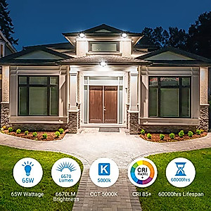 DEWENWILS 65W Flood Lights Outdoor, 6670 LM Super Bright(500W Equivalent) IP65 Waterproof Knuckle Mount LED Security Light, 5000K Daylight LED Flood Light for Garage, Patio, Yard, UL Listed, Browm