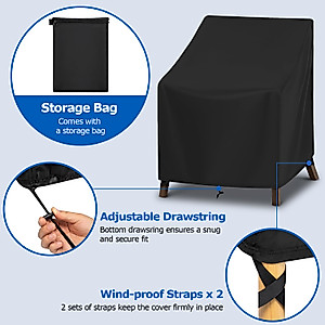SunPatio Outdoor Chair Covers Waterproof, 2 Pack Patio Chair Covers with Windproof Straps, Outdoor Patio Furniture Covers All Weather Protection, 29" x 30" x 36", Black
