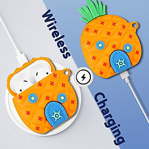 Besoar for AirPods 2&1 Case Cartoon Cute Kawaii Silicone Cases for Apple AirPod Air Pods 1/2 Design Cover Cool Unique Fashion Fun Funny Soft Coves for Girls Girly Boys(Pineapple House)