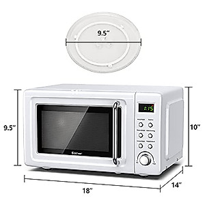 COSTWAY Retro Countertop Microwave Oven, 0.7Cu.ft, 700-Watt, High Energy Efficiency, 5 Micro Power, Delayed Start Function, with Glass Turntable & Viewing Window, LED Display, Child Lock (White)