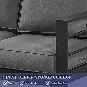 Wisteria Lane Patio Furniture Aluminum Sofa, All-Weather Outdoor 3 Seats Couch, Gray Metal Chair with Dark Grey Cushions