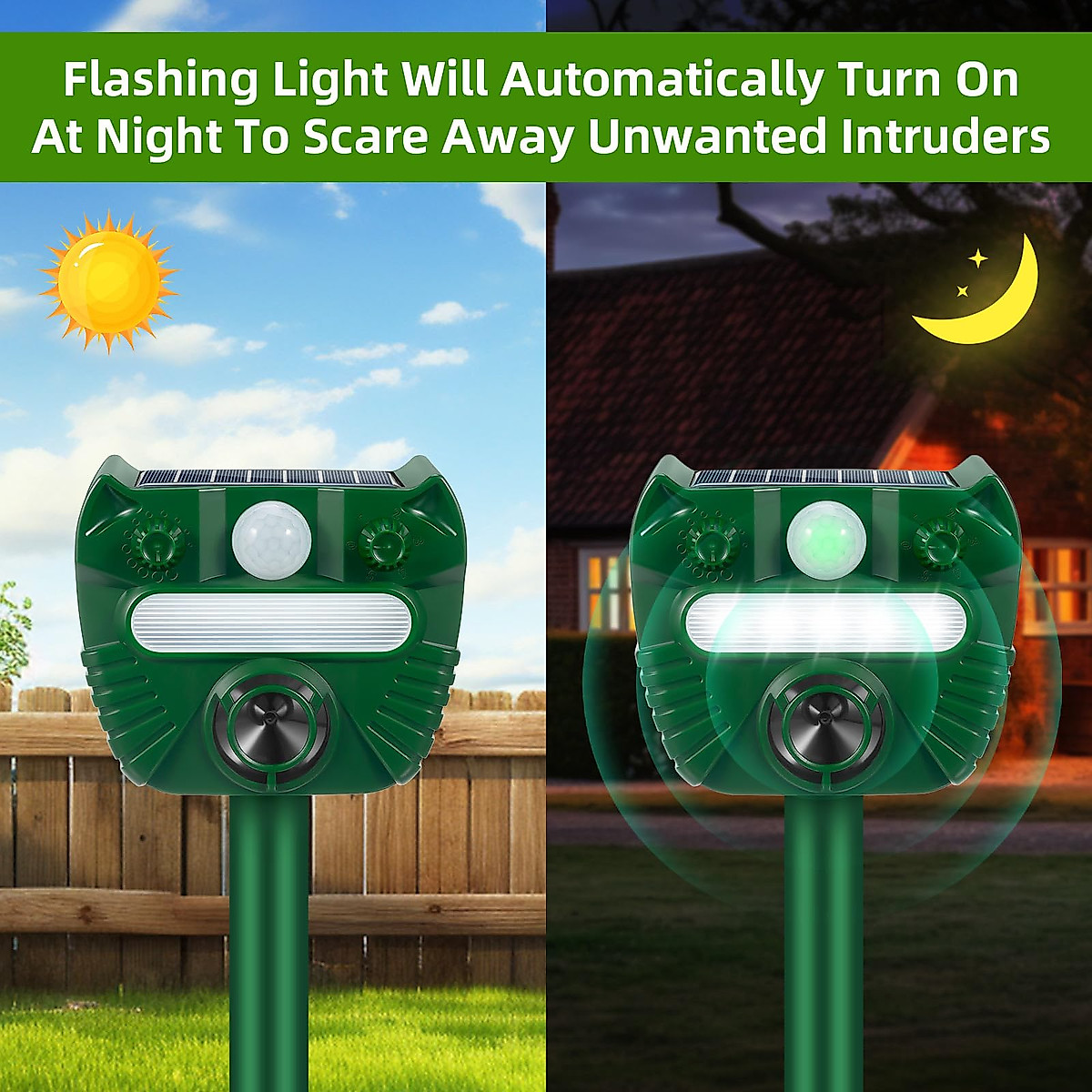 2024 Upgraded Ultrasonic Animal Repeller Cat Repellent Outdoor Deer Repellent Devices Solar Animal Repeller with Motion Sensor to Scare Away Dog Squirrel Rabbit Raccoon Coyote Skunk Repellent for Yard