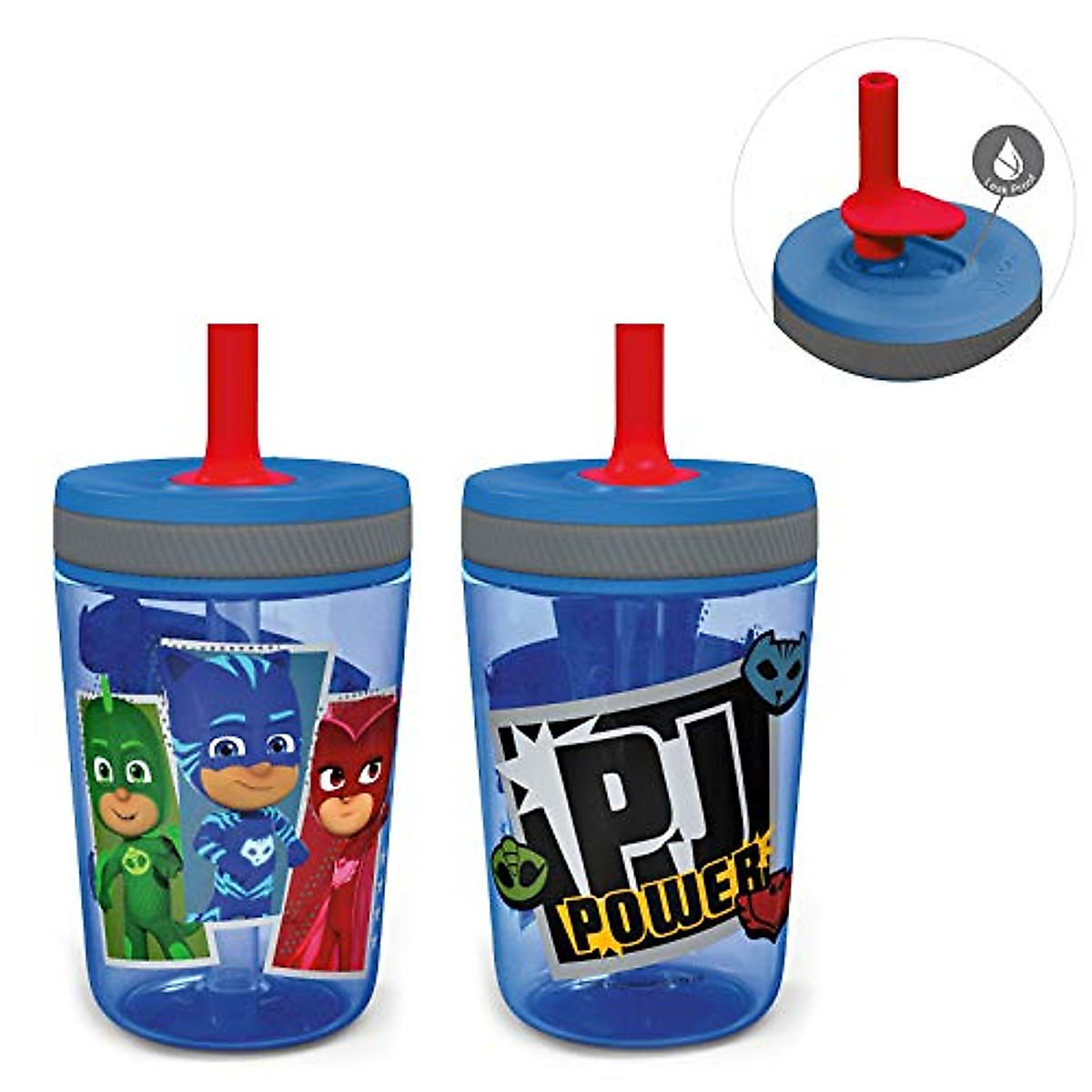 Zak Designs Kelso Tumbler 2pc Set, Leak-Proof Screw-On Lid with Straw Made of Durable Plastic and Silicone, Perfect Bundle for Kids, 2 Count (Pack of 1), PJ Masks Catboy Owlette Gekko