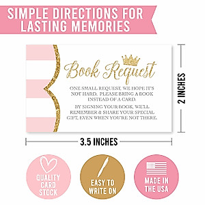 25 Book Request Baby Shower Guest Book Alternative - Princess Baby Shower Invitation Inserts, Books For Baby Shower Request Cards, Bring A Book Instead Of A Card, Baby Shower Book Request For Girls