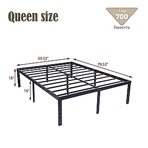 alazyhome 18 Inch Metal Queen Size Bed Frame Heavy Duty Platform Noise Free Steel Slat Support Easy Assembly Noise Free No Box Spring Required Black