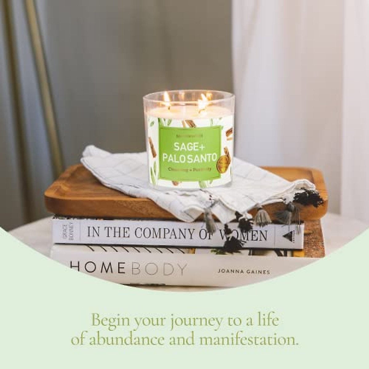 Magnificent 101 Sage & Palo Santo Energy Cleansing Candle in 14-oz. Glass Holder: 100% Natural Soy Wax & Essential Oils for Smudging, Aromatherapy, Meditation, Intention Setting; Housewarming Gift