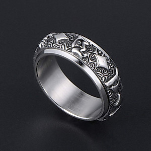 HIJONES Unisex Stainless Steel 6 Word Mantra Religious Spinner Ring Wedding Band Silver Size 10