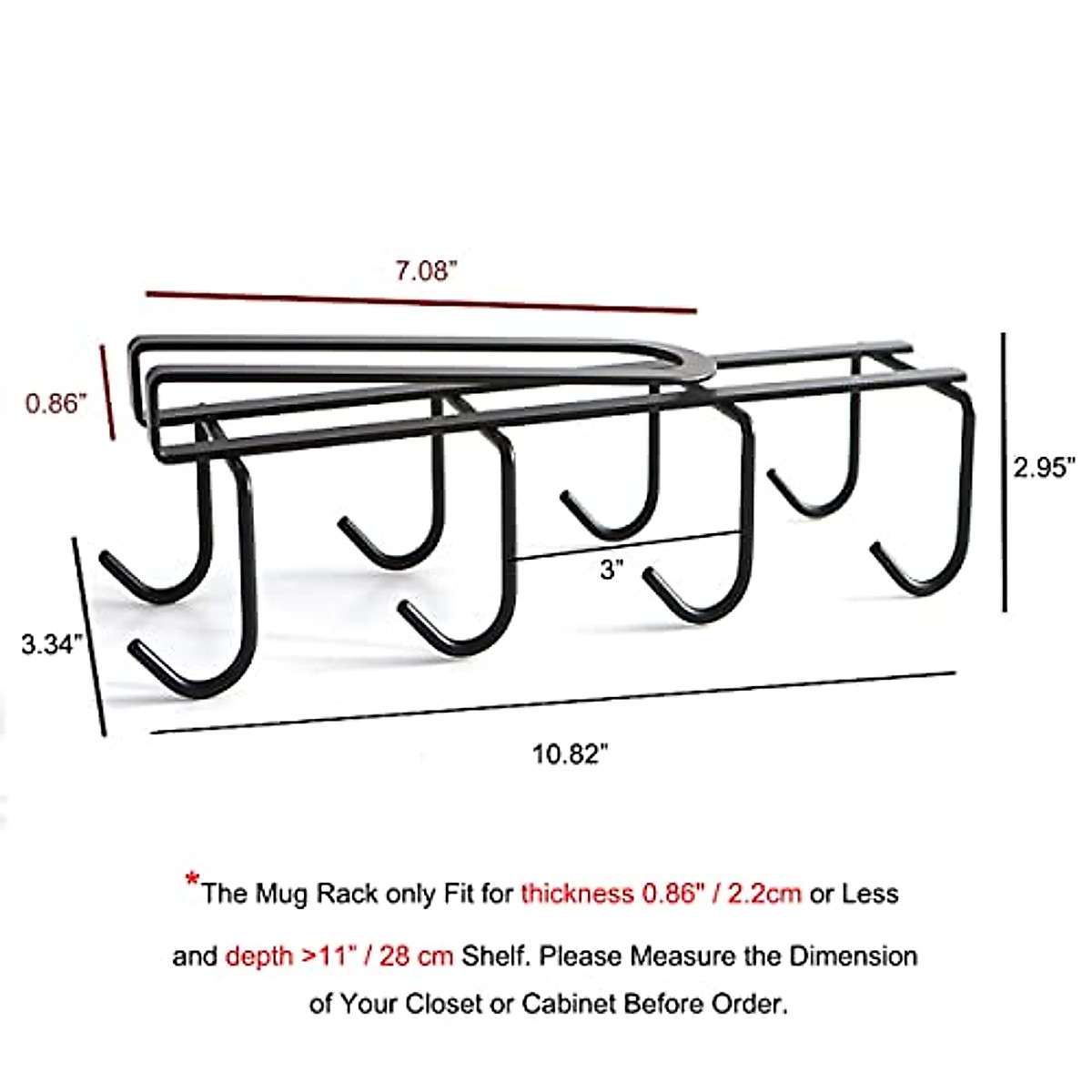 Coffee Mug Holder Under Cabinet - 9 Hooks Cup Organizer for 1.18" Thickness Cabinet Hanging Mug Rack Tea Cup and Utensil Hooks Drilling Free Mug Hanger Under Shelf, Black