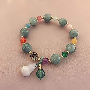 ASGIFT Green Jade Bracelet for Women Natural Quartz 7 Chakra Crystal Beaded Bracelet Elastic Lucky Feng Shui Bracelet Jewelry for Girlfriend Lover