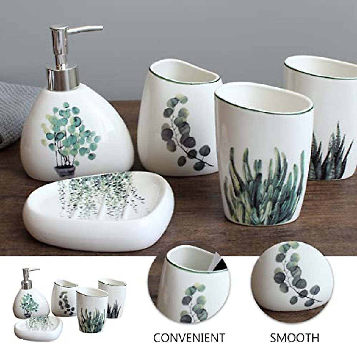 minkissy 5pcs Home Color Travel Men Washing Assorted Women Ensemble Including Green Holder Vanity Soap Tumbler Complete Tray Toothpaste Dish Bathroom Dispenser Liquid Bath Plants Lotion