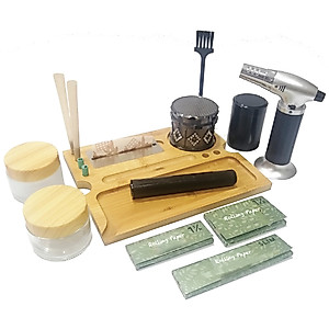 Shomory Wooden Smell Proof Stash Box with Rolling Tray Combo, Bamboo Large Locking Kit Glass Jar Paper, Secret Storage Herb Accessories