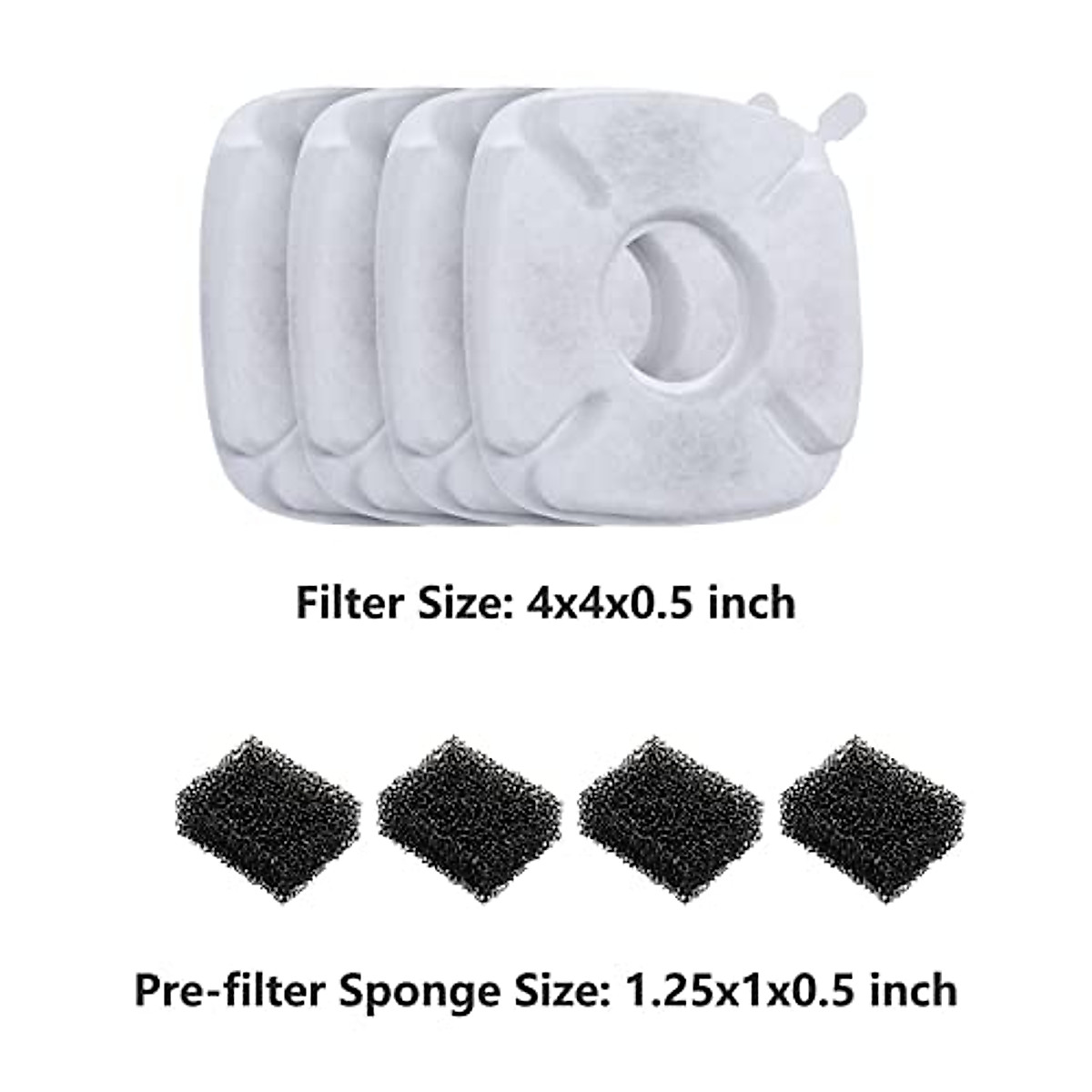 Loomla 4 Pack Replacement Filters & 4 Pack Replacement Pre-Filter Sponges for Bellflower Pet Fountain Cat Water Fountain (VC1456)