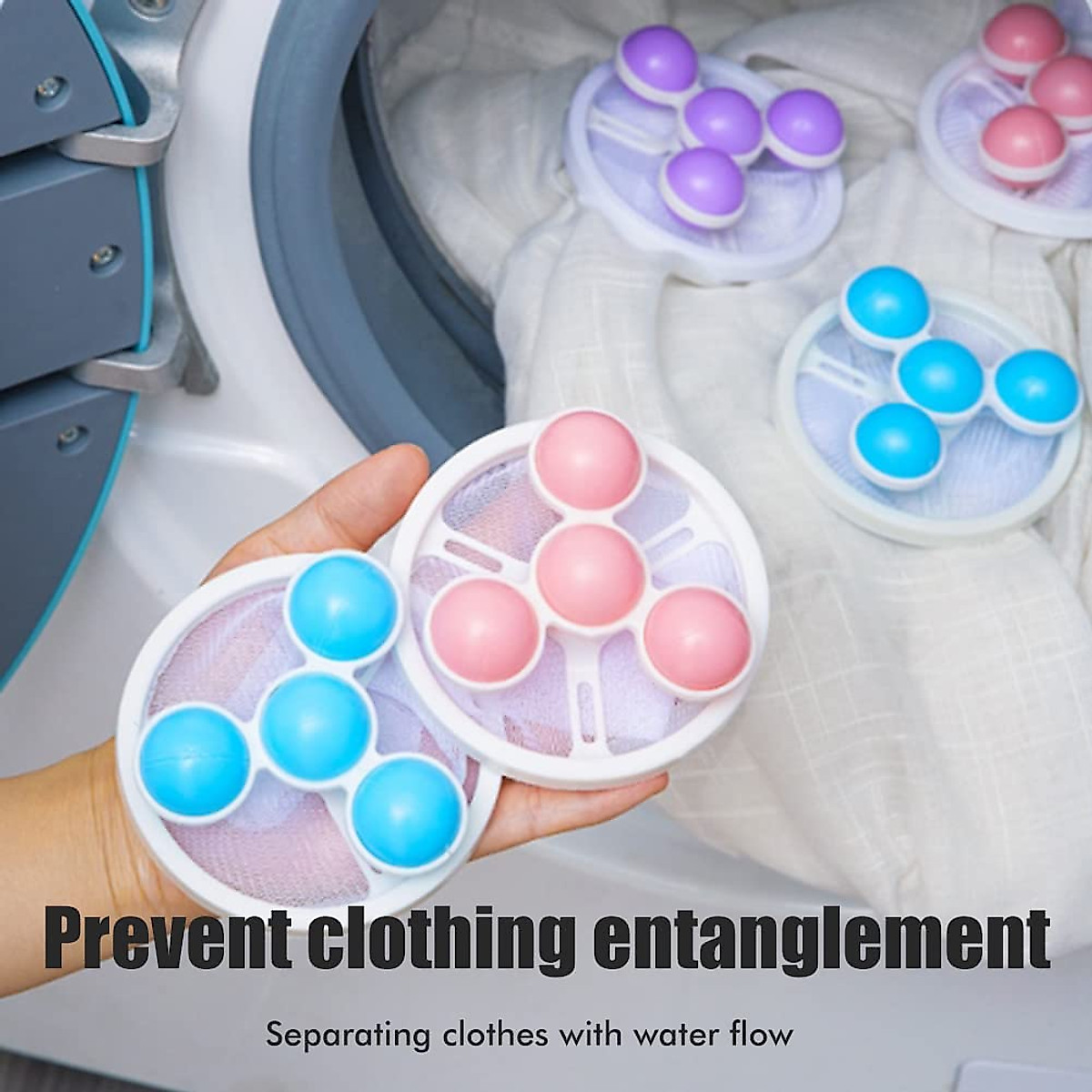 Bagima Laundry Balls Hair 20 * 15 * 3 3Pcs Push Bubble Washer Balls Laundry Washing Balls Multifunctional No Winding Washing Machine Balls with Net