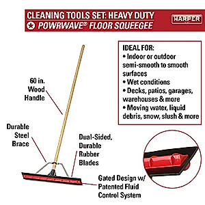 Harper 37518500 Heavy Duty Cleaning Set with Outdoor Push Broom, Floor Squeegee, Debris Pan and Handheld Scrubbing Brush