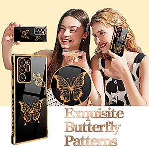 Coralogo for Samsung Galaxy Note 20 Ultra Case Butterfly for Women Girls Girly Pretty Cute Black Phone Cases Gold Plating Butterflies Design with Screen Aesthetic Cover for Note 20 Ultra 5G 6.9"