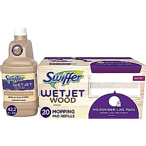 Swiffer WetJet Mops for Floor Cleaning, Hardwood Floor Cleaner, Mopping Refill Bundle, Includes: 20 Pads, 1 Cleaning Solution