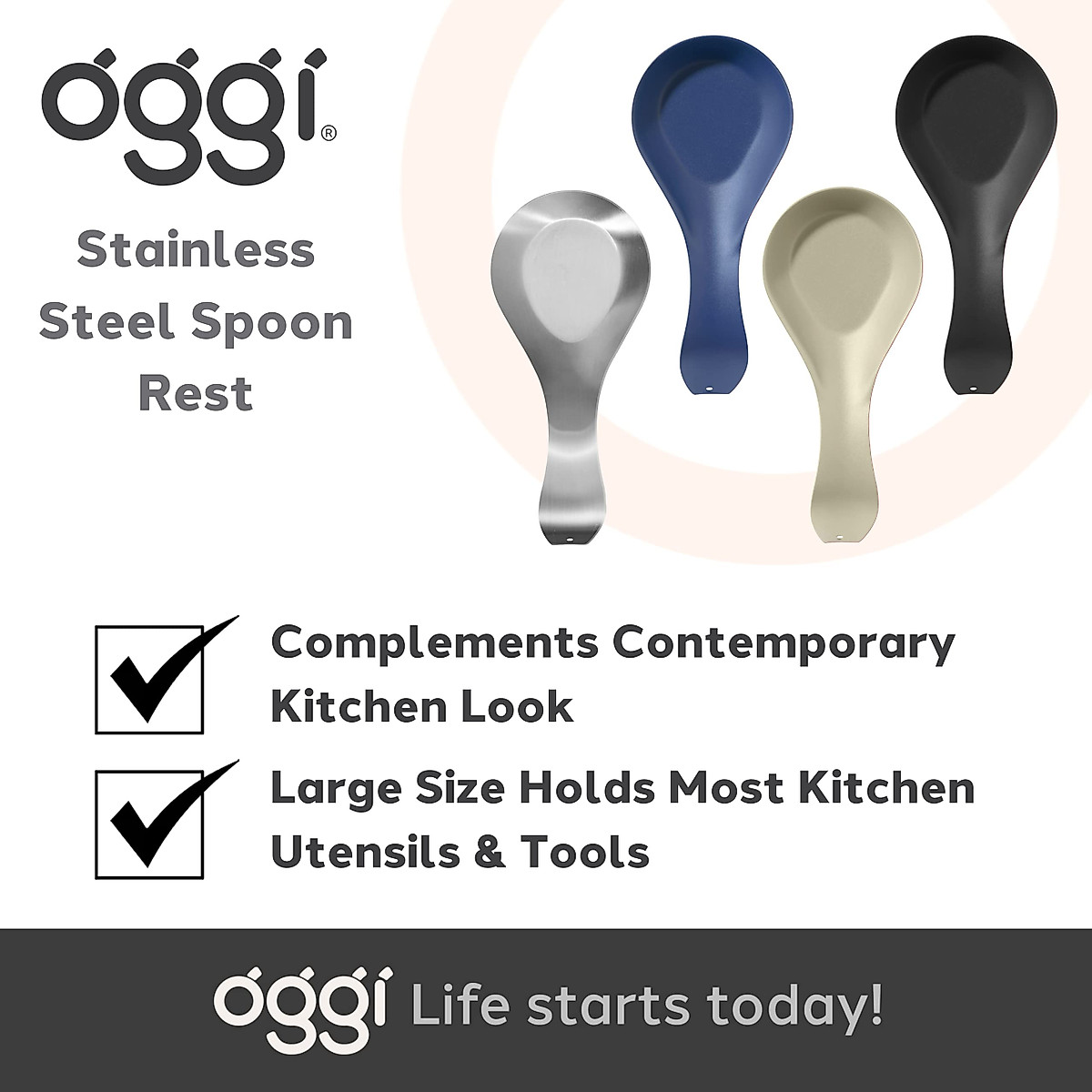 Oggi Stainless Steel Spoon Rest, 8.25 inch by 4.5 inch (7048.)