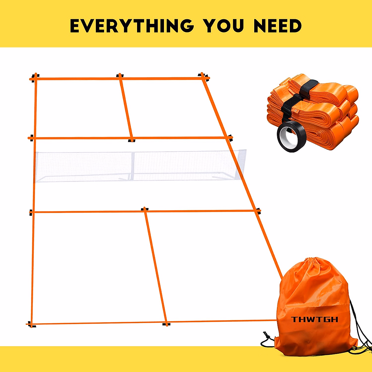 THWTGH Pickleball Court Marking Kit -Temporary Pickleball Lines for Outdoor Court, Portable Pickleball Court Tape, No Measurement Needed (Net NOT Included)