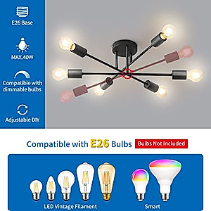 ANWIO Sputnik Chandelier, Mid Century Modern Nordic Pendant Lighting 6 Lights Black Ceiling Light Fixture Black Light for Living Room Kitchen, Bedroom, Dining Room, Kitchen, Office (Black)