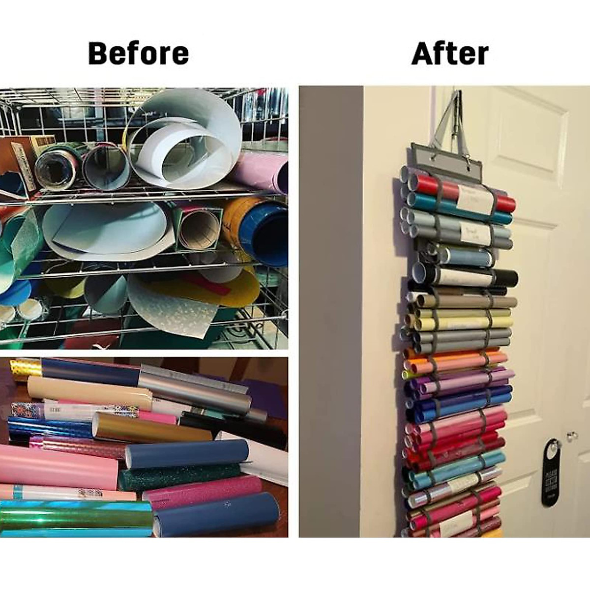 Vinyl Storage Organizer Vinyl Roll Holder with 12 Compartment Craft Vinyl Storage Rack Wall Mount Over The Door Hanging Organizer Storage Hanging Closet, Wall Space Saving Organization for Craft Room