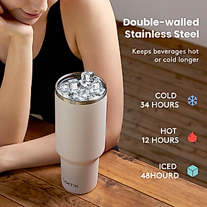 COKTIK 40 oz Tumbler with Handle and Straw, Double Insulated Tumblers with Flip Straw and Top Handle, Leakproof Tumbler, Stanley Cup, Insulated Water Bottle (Brown Metal)