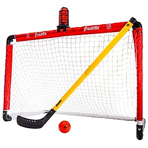 Franklin Sports Mini Hockey Goal Set - NHL Light Up Knee Hockey Goal and Stick Set with Hockey Ball - Perfect for Indoor Floor Hockey and Knee Hockey, Red